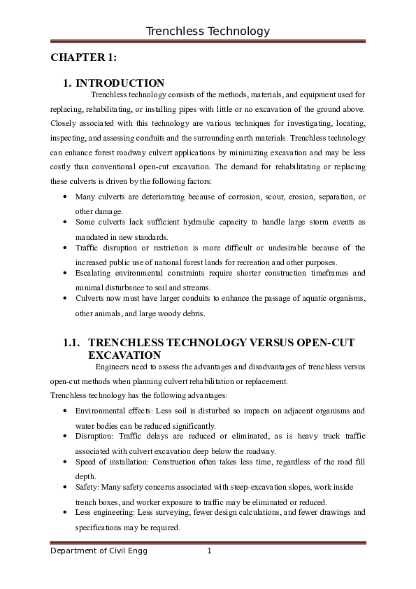 (DOC) CHAPTER 1 TRENCHLESS TECHNOLOGY