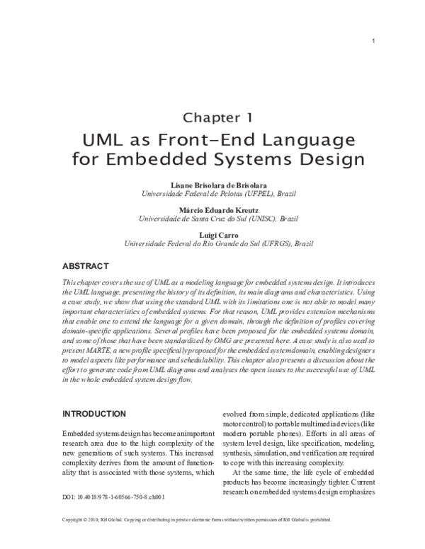 (PDF) UML as Front-End Language for Embedded Systems Design