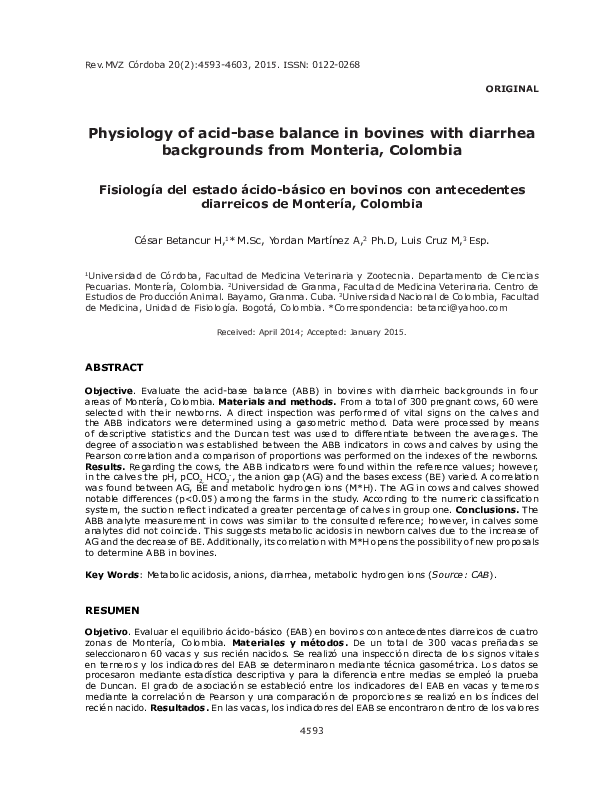 (PDF) Physiology of acid-base balance in bovines with diarrhea ...