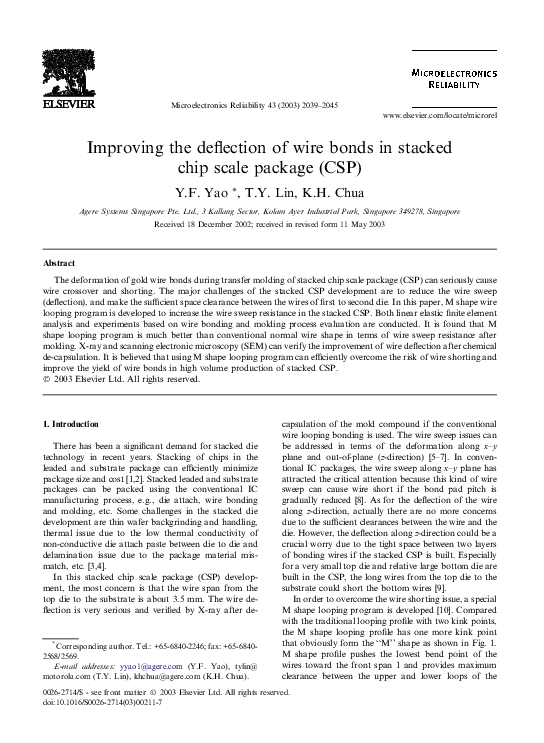(PDF) Improving the deflection of wire bonds in stacked chip scale ...