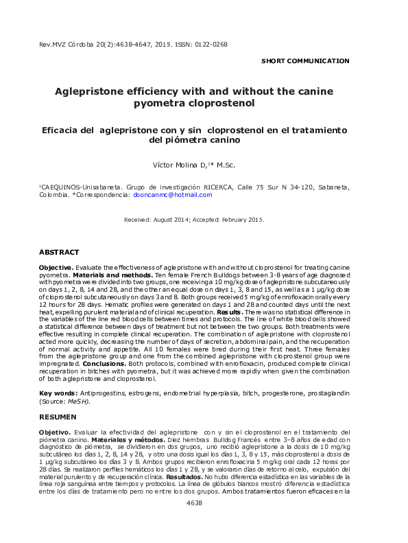 (PDF) Aglepristone efficiency with and without the canine pyometra ...