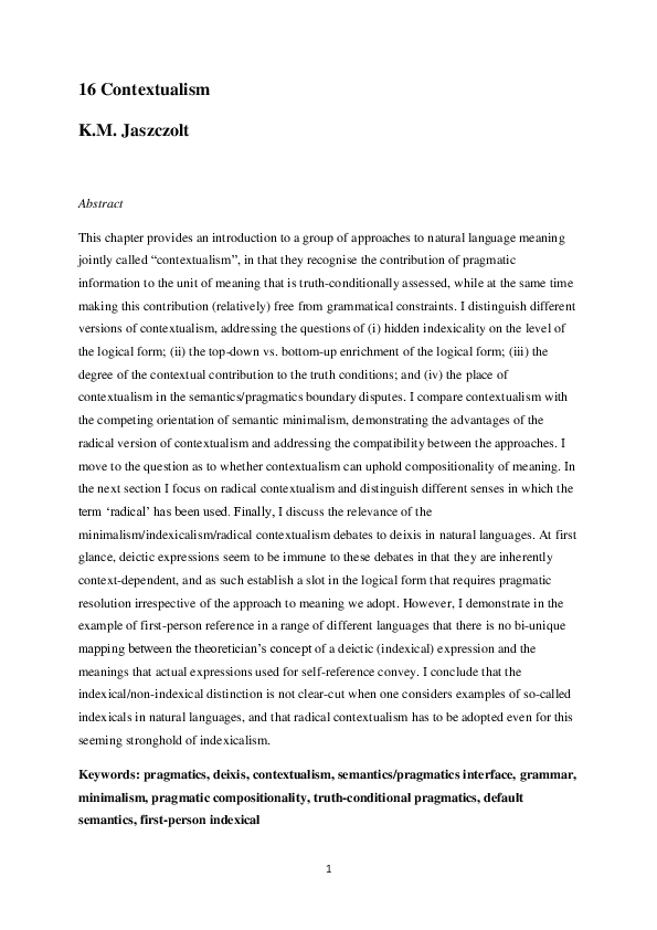 (PDF) Contextualism (2015 pre-print)