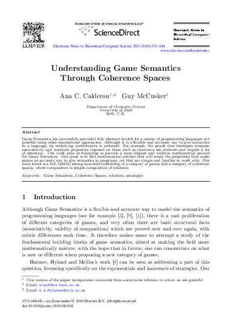 Pdf Understanding Game Semantics Through Coherence Spaces