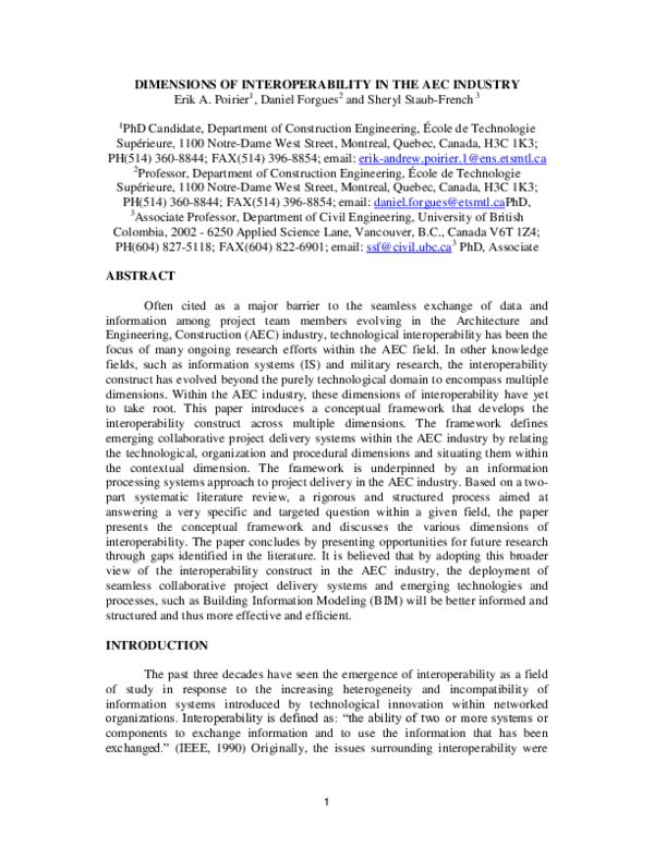 (PDF) Dimensions of Interoperability in the AEC Industry