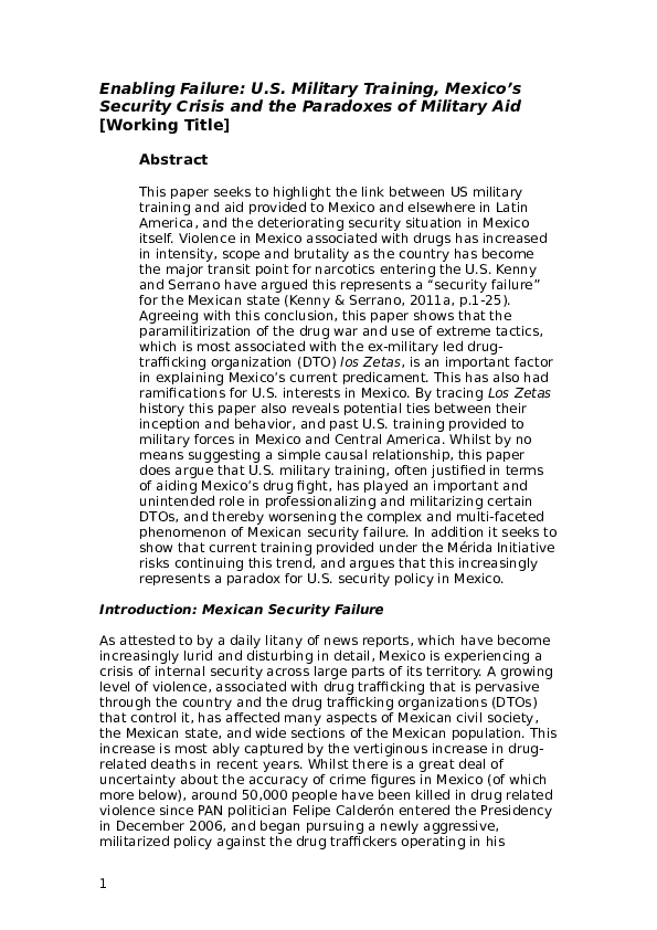 (DOC) Enabling Failure: U.S. Military Training, Mexico’s Security ...
