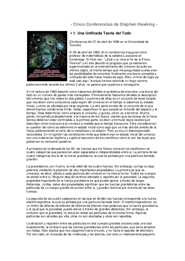 (PDF) Hawking, Stephen - Cinco Conferencias