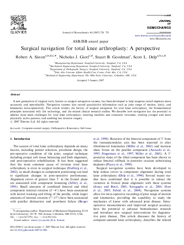 (PDF) ASB/ISB award paper Surgical navigation for total knee ...