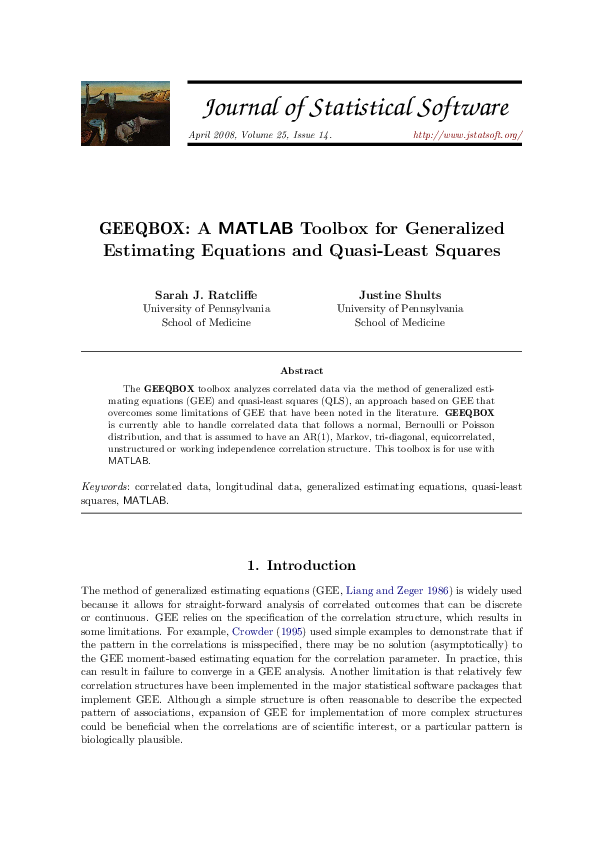 Pdf Geeqbox A Matlab Toolbox For Generalized Estimating Equations And Quasi Least Squares