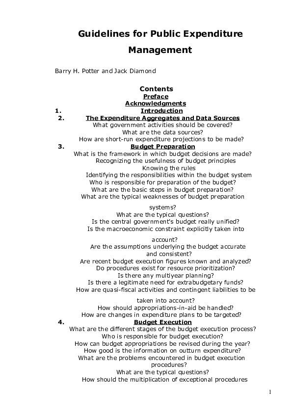 (DOC) Guidelines for Public Expenditure Management IMF