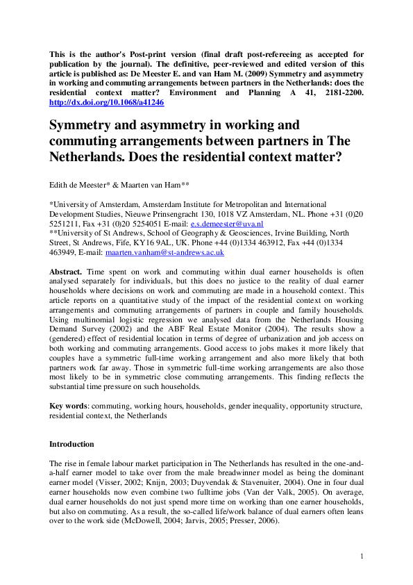 Symmetry and asymmetry in working and commuting arrangements between ...