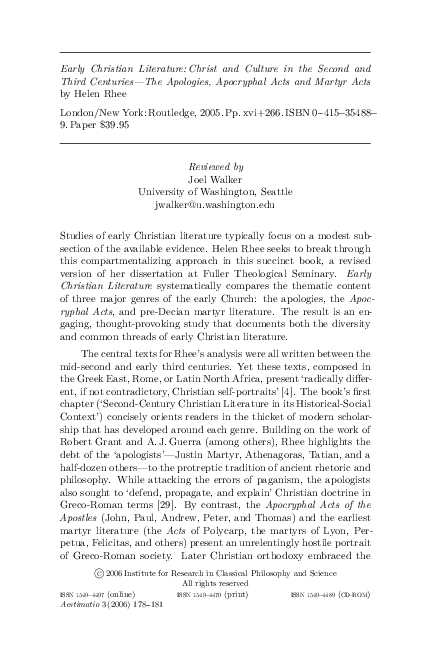 (PDF) Review of Helen Rhee, Early Christian Literature: Christ and ...