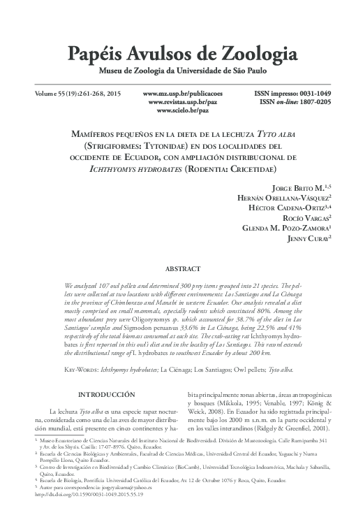 (PDF) Mamíferos pequeños en la dieta de la lechuza Tyto alba ...