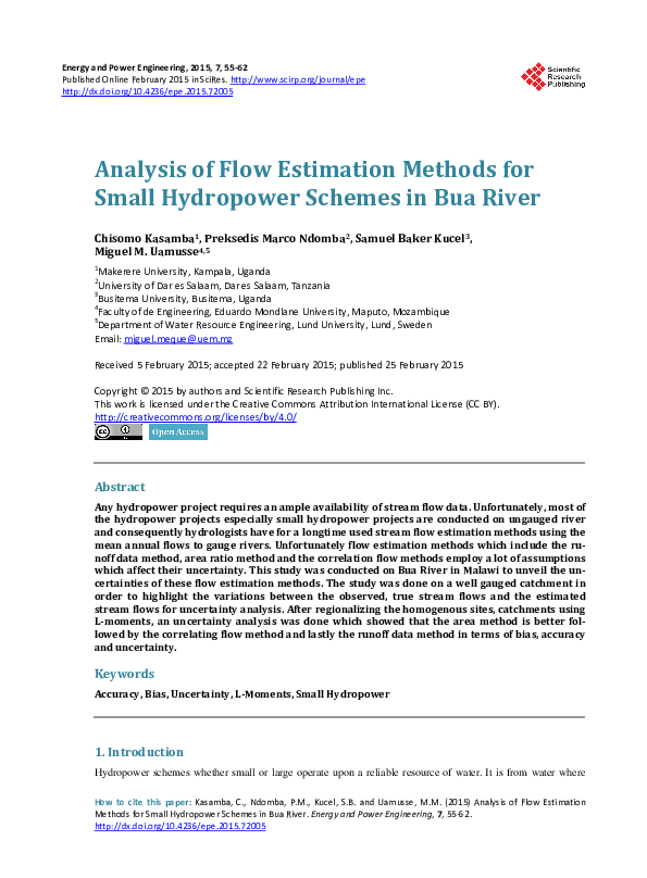 (PDF) Analysis of Flow Estimation Methods for Small Hydropower Schemes ...
