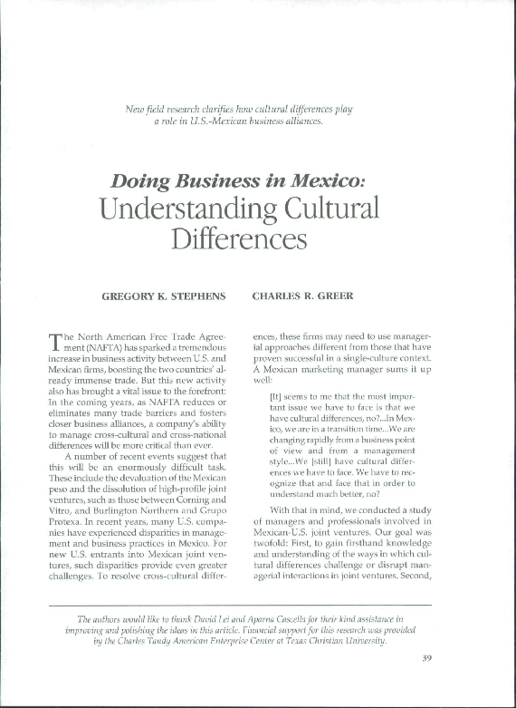(PDF) Doing business in Mexico: Understanding cultural differences