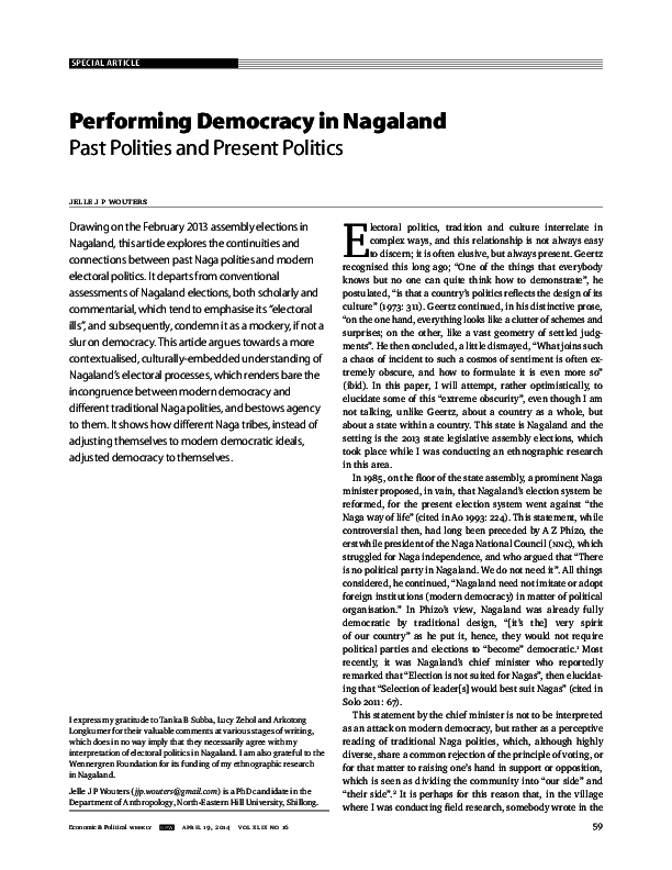 (PDF) Performing Democracy in Nagaland: Past Polities and Present ...