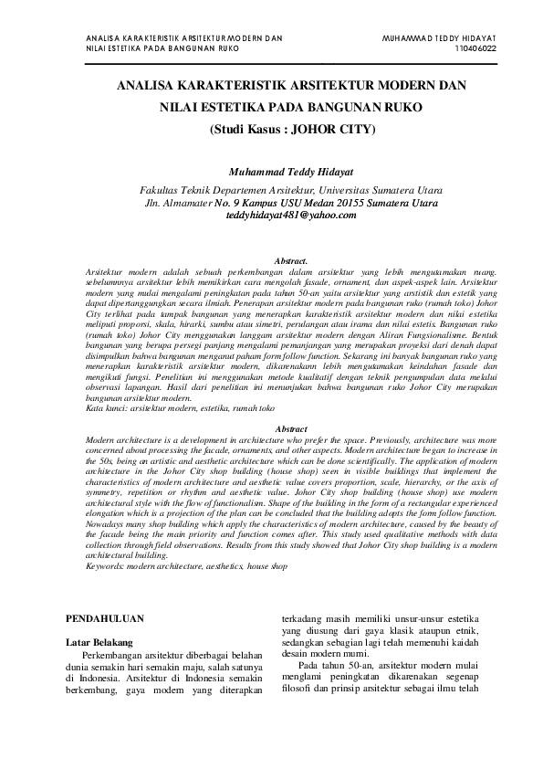 (PDF) Analisa Karakteristik Arsitektur Modern Dan Nilai Estetika Pada Bangunan Ruko