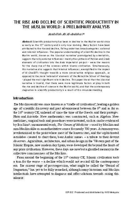 (PDF) The Rise and Decline of Scientific Productivity In The Muslim ...