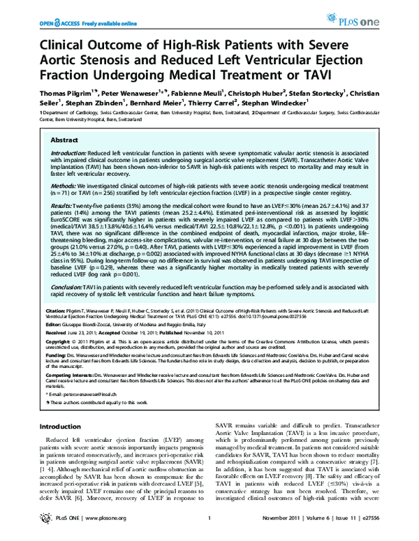 (PDF) Clinical Outcome of High-Risk Patients with Severe Aortic Stenosis and Reduced Left ...
