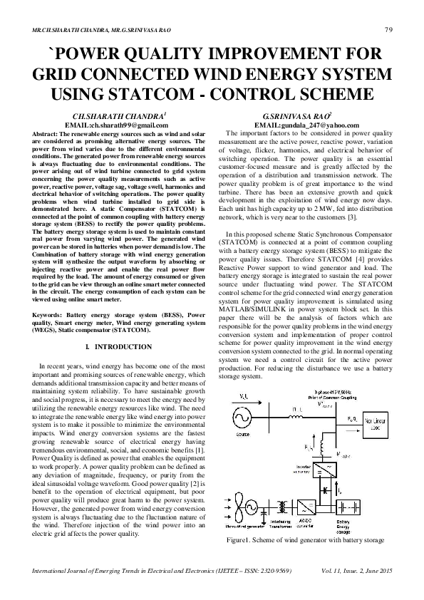 Pdf Power Quality Improvement For Grid Connected Wind Energy Systemusing Statcom Controlscheme