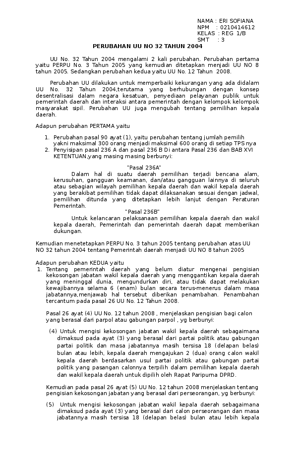 (DOC) Perubahan atas Undang-Undang No 32 Tahun 2004