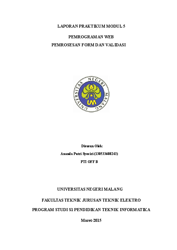 (DOC) LAPORAN PEMROGRAMAN WEB - PEMROSESAN FORM DAN VALIDASI