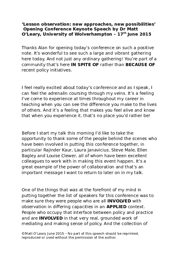 (DOC) 'Lesson observation: new approaches, new possibilities' - Keynote ...