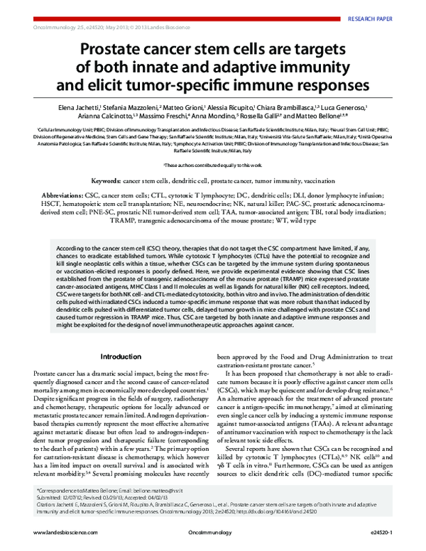 (PDF) Prostate cancer stem cells are targets of both innate and ...