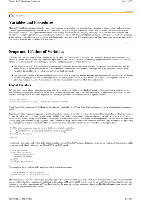 (PDF) Variables and Procedures