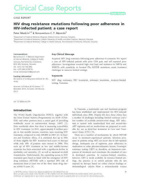 HIV drug resistance mutations following poor adherence in HIV-infected ...