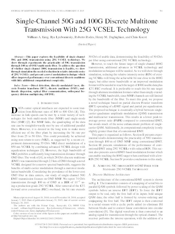 (PDF) Single-Channel 50G and 100G Discrete Multitone Transmission With ...