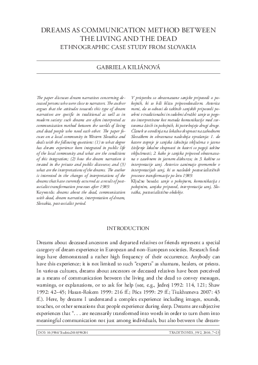 (PDF) Dreams as Communication Method between the Living and the Dead ...
