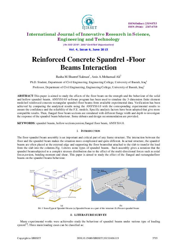 (PDF) Reinforced Concrete Spandrel -Floor Beams Interaction