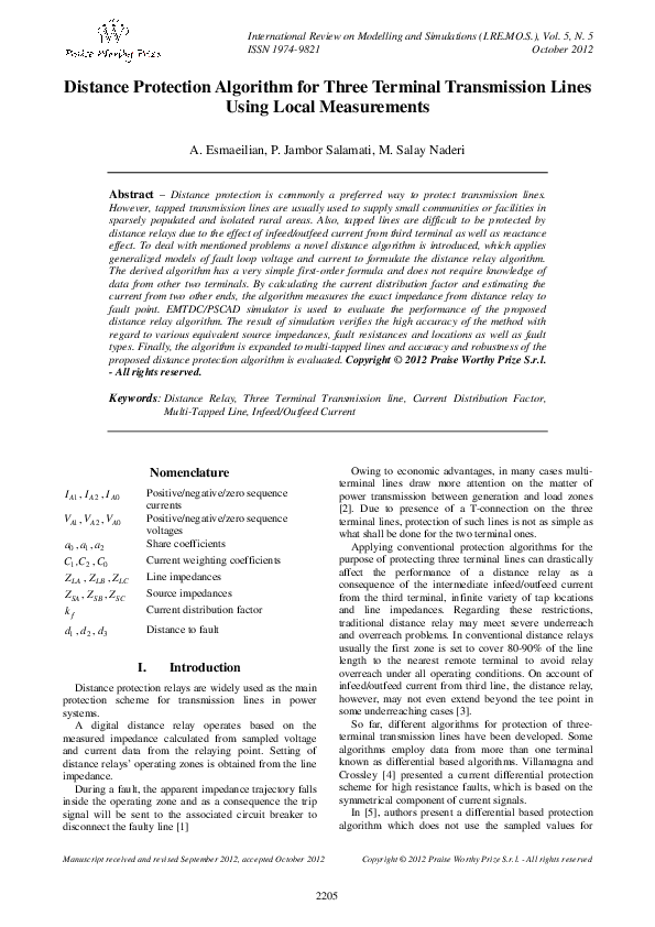 Pdf Distance Protection Algorithm For Three Terminal Transmission Lines Using Local Measurements