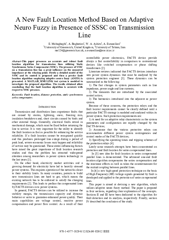 (PDF) A new fault location method based on adaptive neuro fuzzy in presence of SSSC on ...