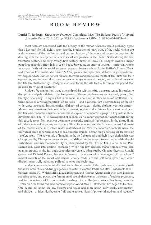 (PDF) Daniel T. Rodgers. The Age of Fracture. Cambridge, MA: The ...