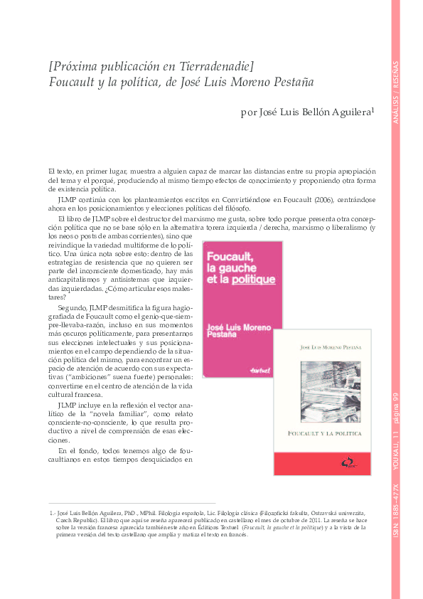 (PDF) José Luis Bellón, Foucault y la política