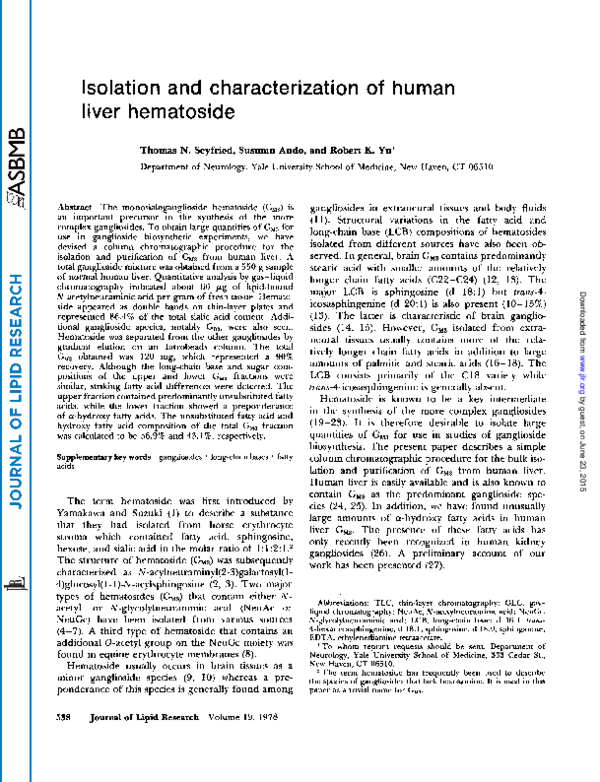 (PDF) Isolation and characterization of human liver hematoside
