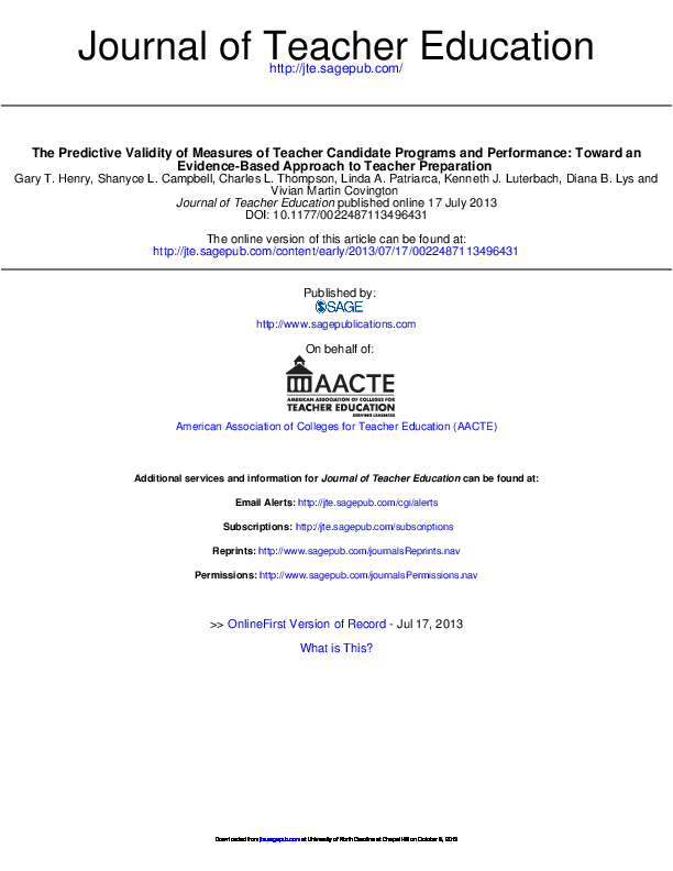 (PDF) The predictive validity of measures of teacher candidate programs ...