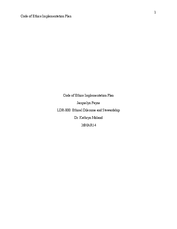 (DOC) Code of Ethics Implementation Plan