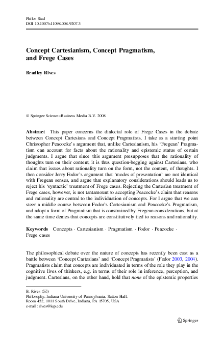 Concept Cartesianism, Concept Pragmatism, and Frege Cases