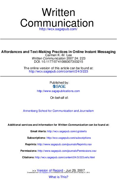 Pdf Affordances And Text Making Practices In Online Instant Messaging