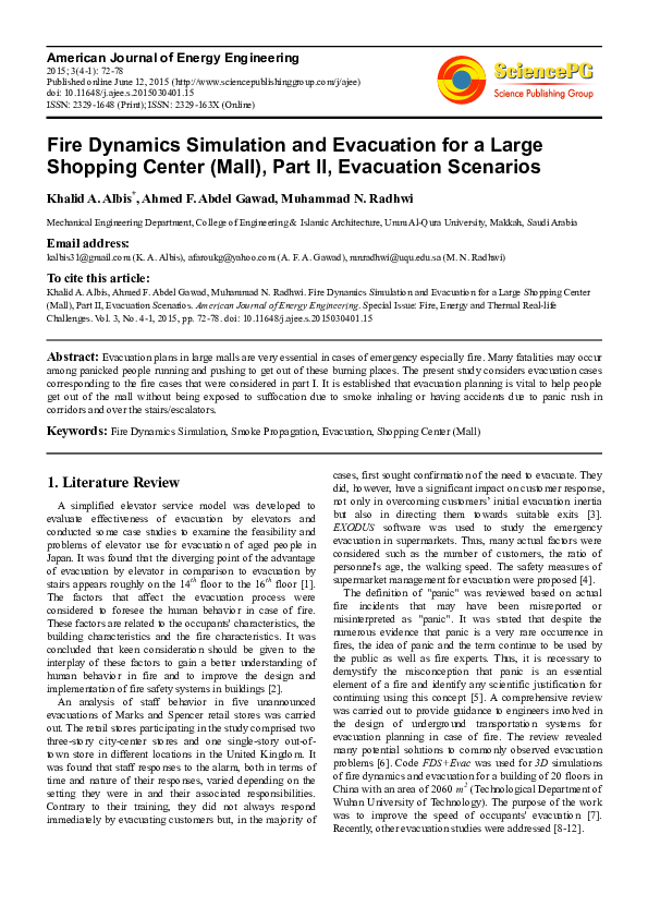 (PDF) Fire Dynamics Simulation and Evacuation for a Large Shopping Center (Mall), Part II ...