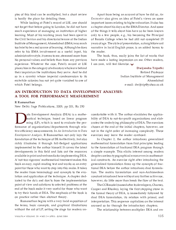Pdf Book Review An Introduction To Data Envelopment Analysis A Tool