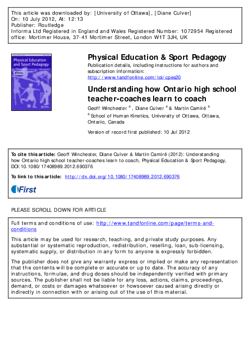 (PDF) Understanding how Ontario high school teacher-coaches learn to coach