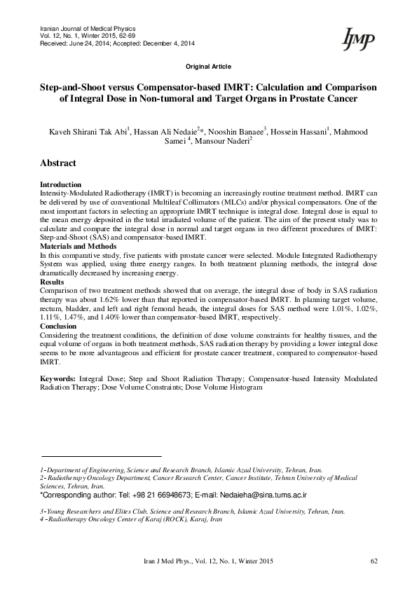 (PDF) Step-and-Shoot versus Compensator-based IMRT: Calculation and Comparison of Integral Dose ...