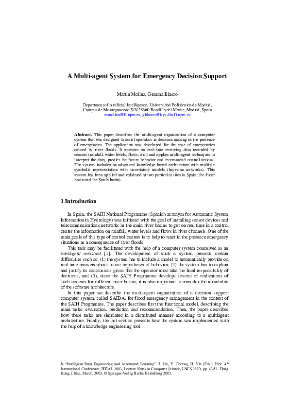(PDF) A Multi-agent System for Emergency Decision Support