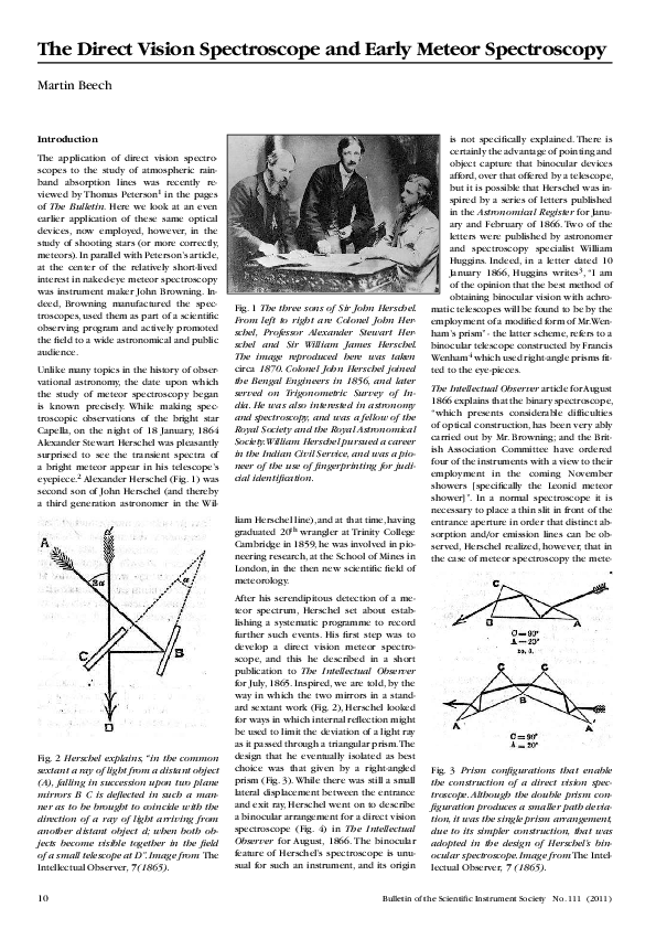 (PDF) The direct vision spectroscope and early meteor spectroscopy