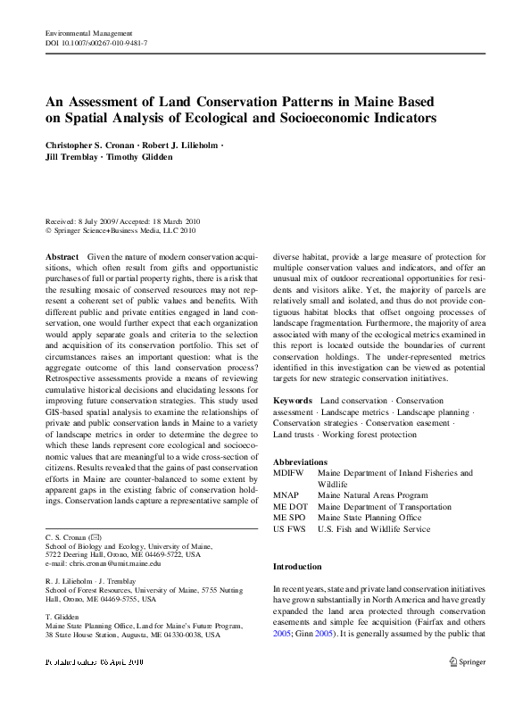 (PDF) An Assessment of Land Conservation Patterns in Maine Based on ...
