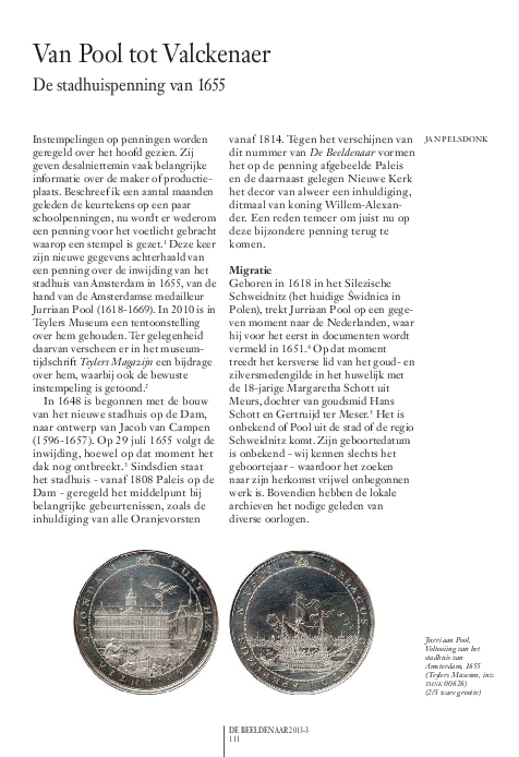 (PDF) Van Pool tot Valckenaer. De stadhuispenning van 1655