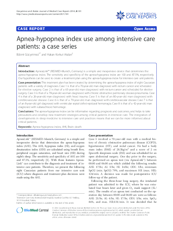 Pdf Apnea Hypopnea Index Use Among Intensive Care Patients A Case Series